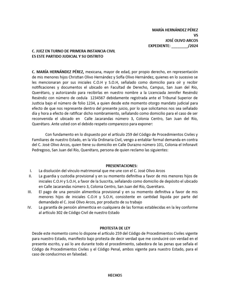 Ejemplo de Demanda | Descargar gratis PDF | Demanda judicial | Pensión ...