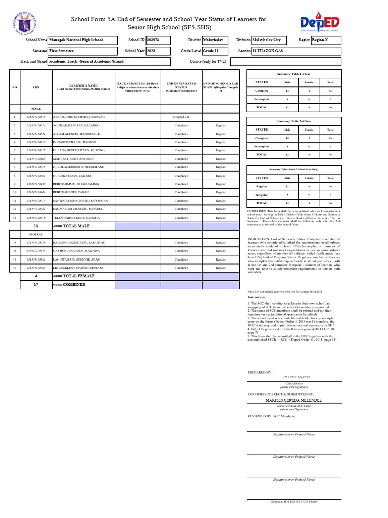 School Form 5A (SF 5A) | PDF