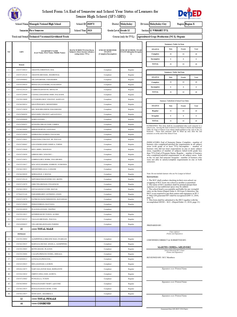 School Form 5A (SF 5A) (3) | PDF