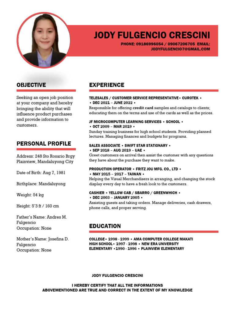 Jody-Crescini-Resume-Updated 2022 | PDF | Money
