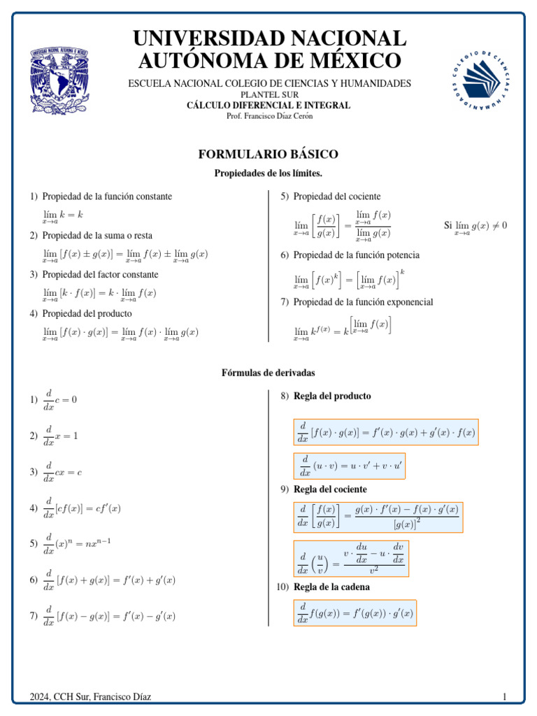 Formulario Calculo Integral | PDF | Derivado | Relaciones matematicas
