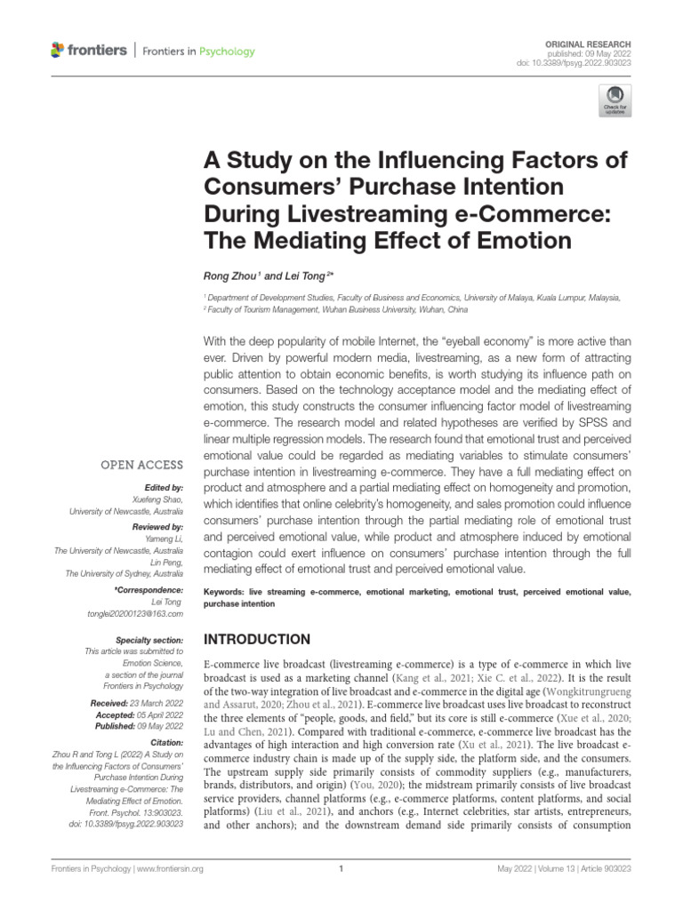 A Study On The Influencing Factors of Consumers' Purchase Intention During Livestreaming E ...