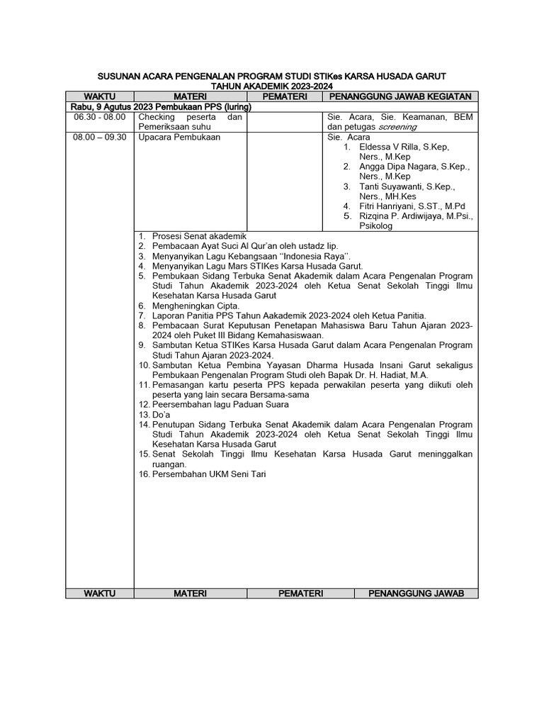 SUSUNAN ACARA PPS 2023-2024 (Final) - 1 | PDF