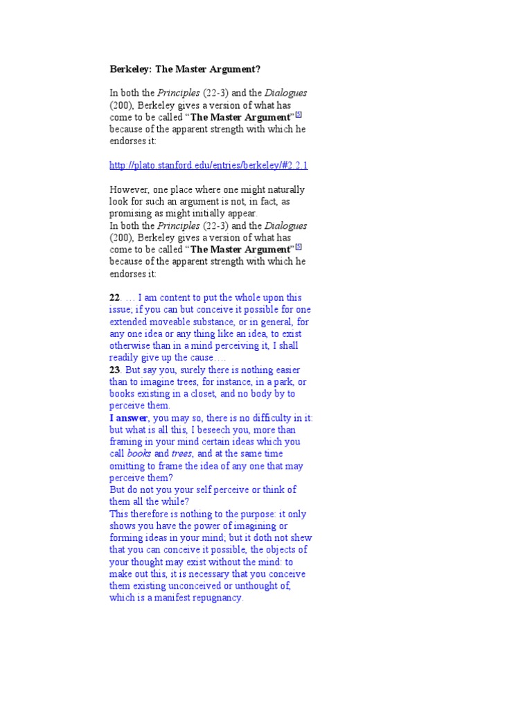 Berkeley The Master Argument | PDF | Western Philosophy | Mind