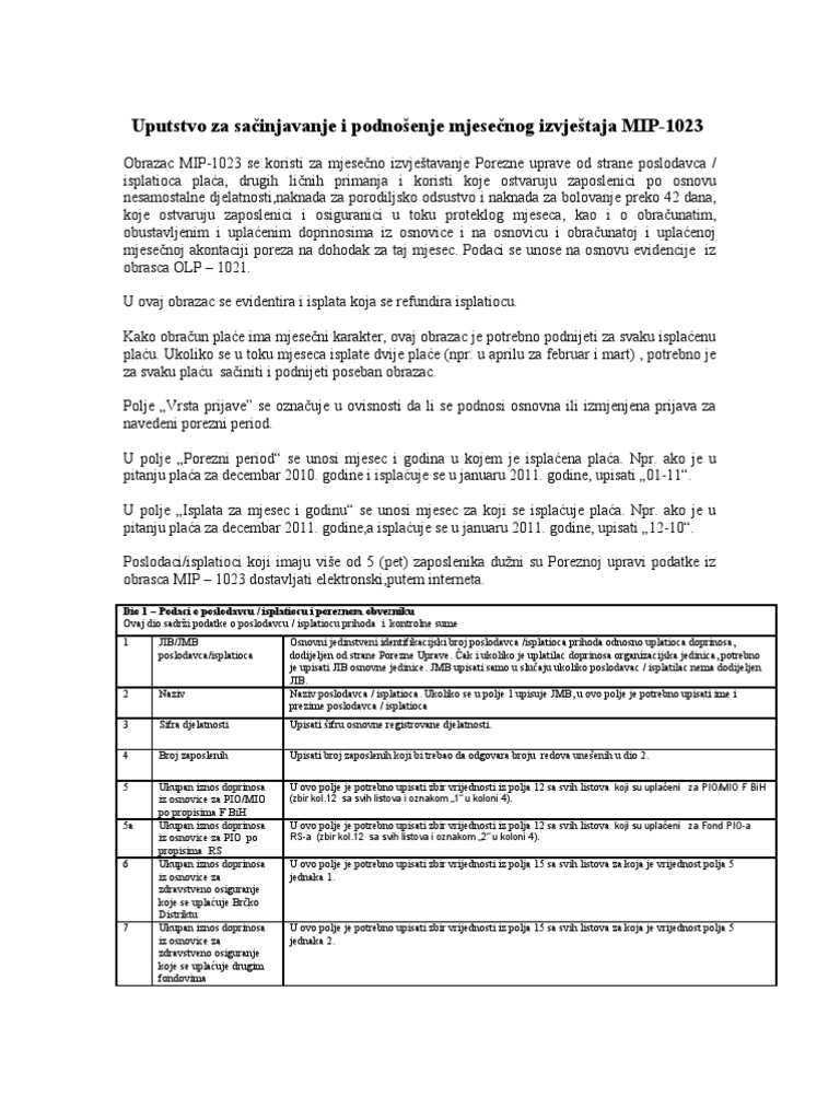 DFPU-Obrazac-MIP-1023-Mjesecni Izvjestaj o Isplacenim Placama ...