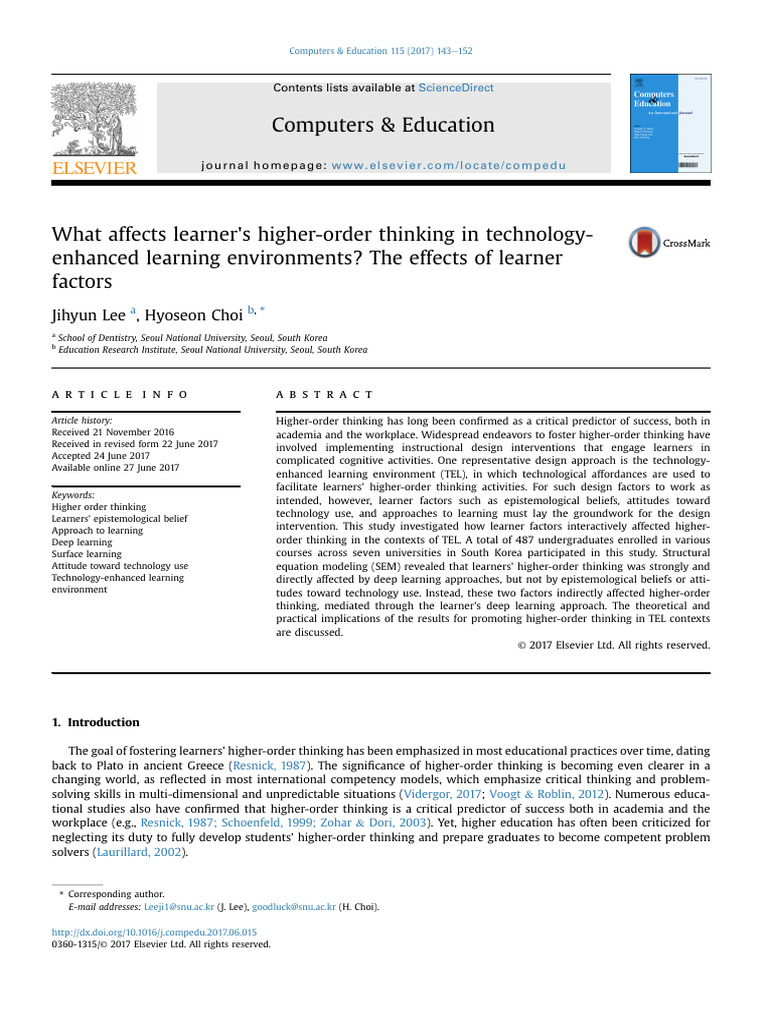 Impact of Learner Factors on Higher-Order Thinking | PDF | Learning ...