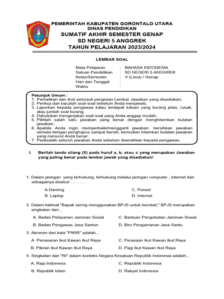 Soal Sumatif Akhir Kelas 5 - B Indonesia | PDF | Ilmu Sosial