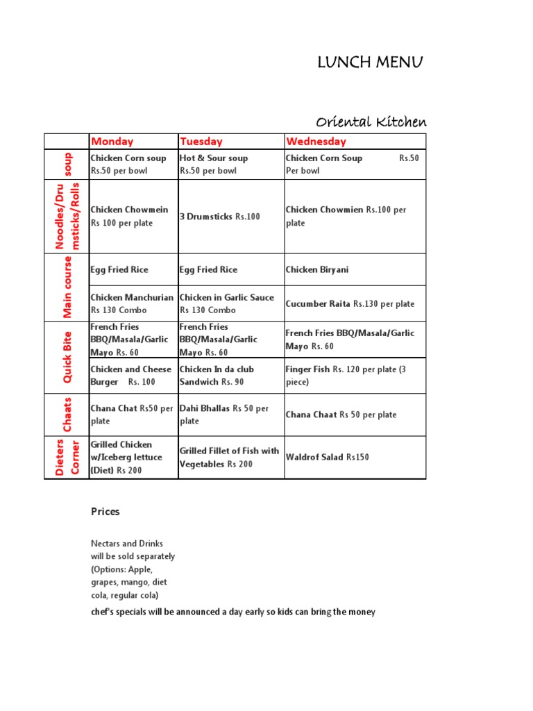 Lunch Menu Final | PDF