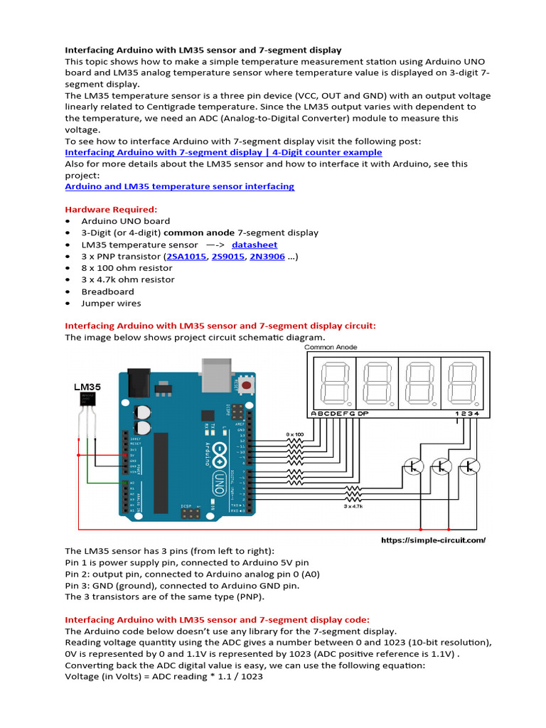 Sketch LM35 - ArduinoUNO - 7segmen (4 PCS) | PDF | Arduino | Analog To Digital Converter