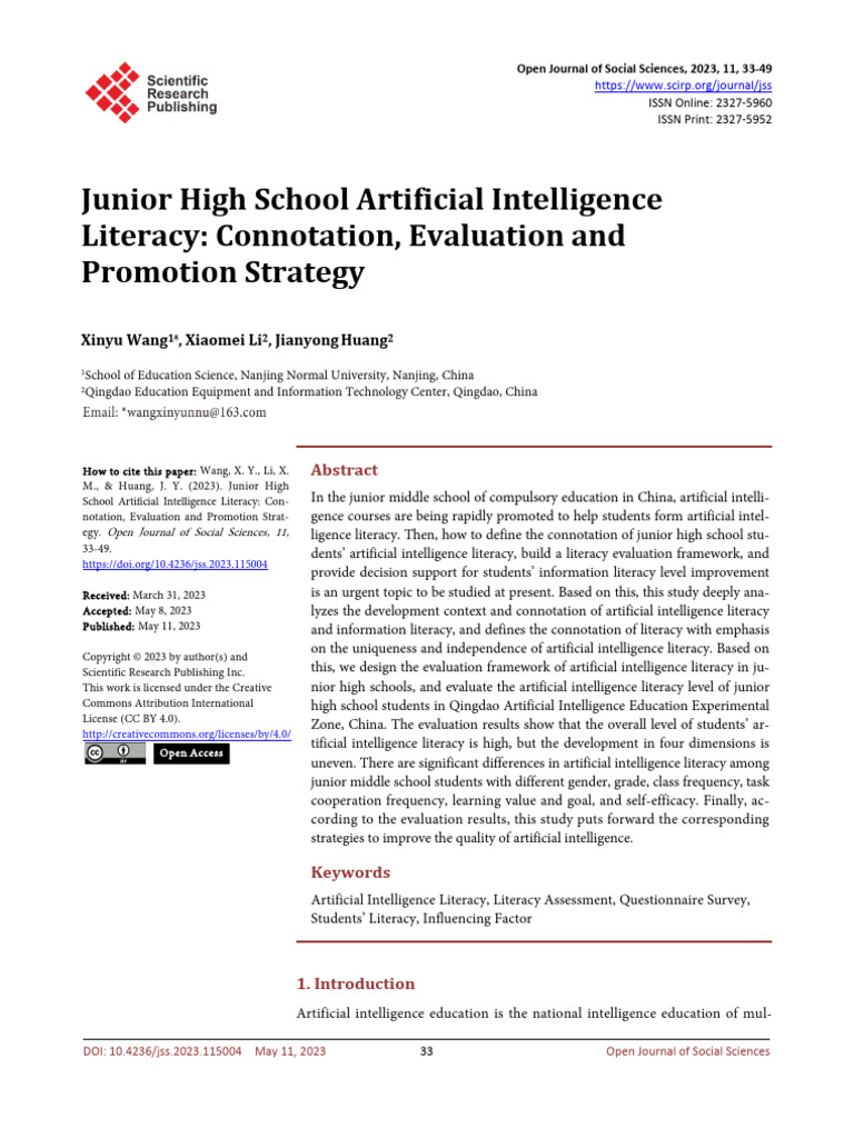 Junior High School Artificial Intelligence Literac | PDF | Intelligence ...