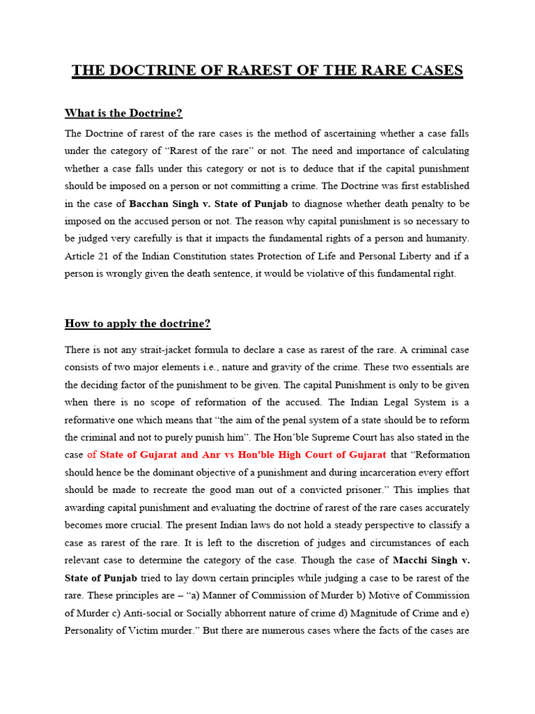 The Doctrine of Rarest of The Rare Cases | PDF | Capital Punishment ...