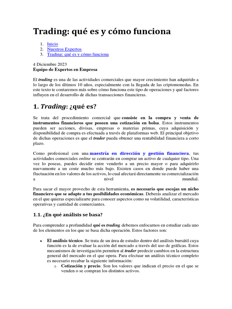 Trading, Qué Es y Cómo Funciona | PDF | Comerciante (Finanzas) | Bolsa