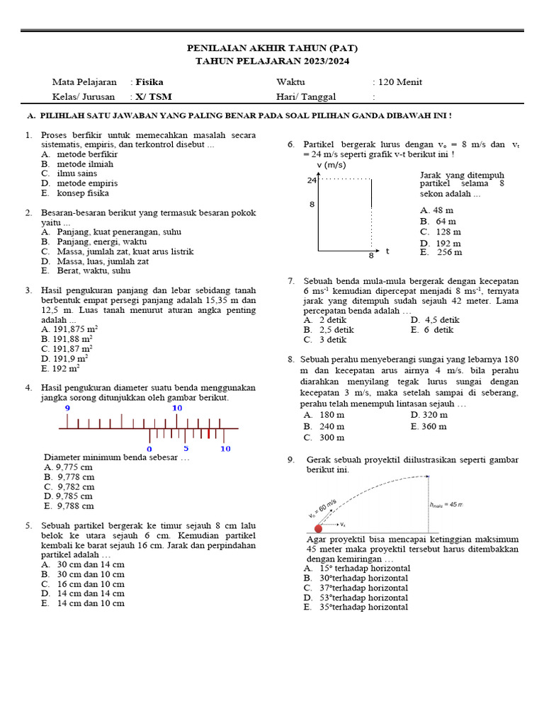 LATIHAN Fisika Kelas 10 TSM 2024 No 21 - 30 | PDF