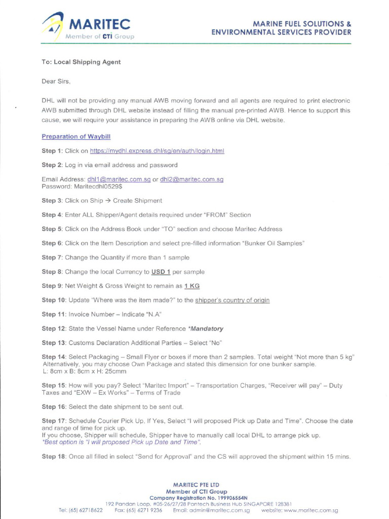 Maritec Online AWB Application Steps | PDF
