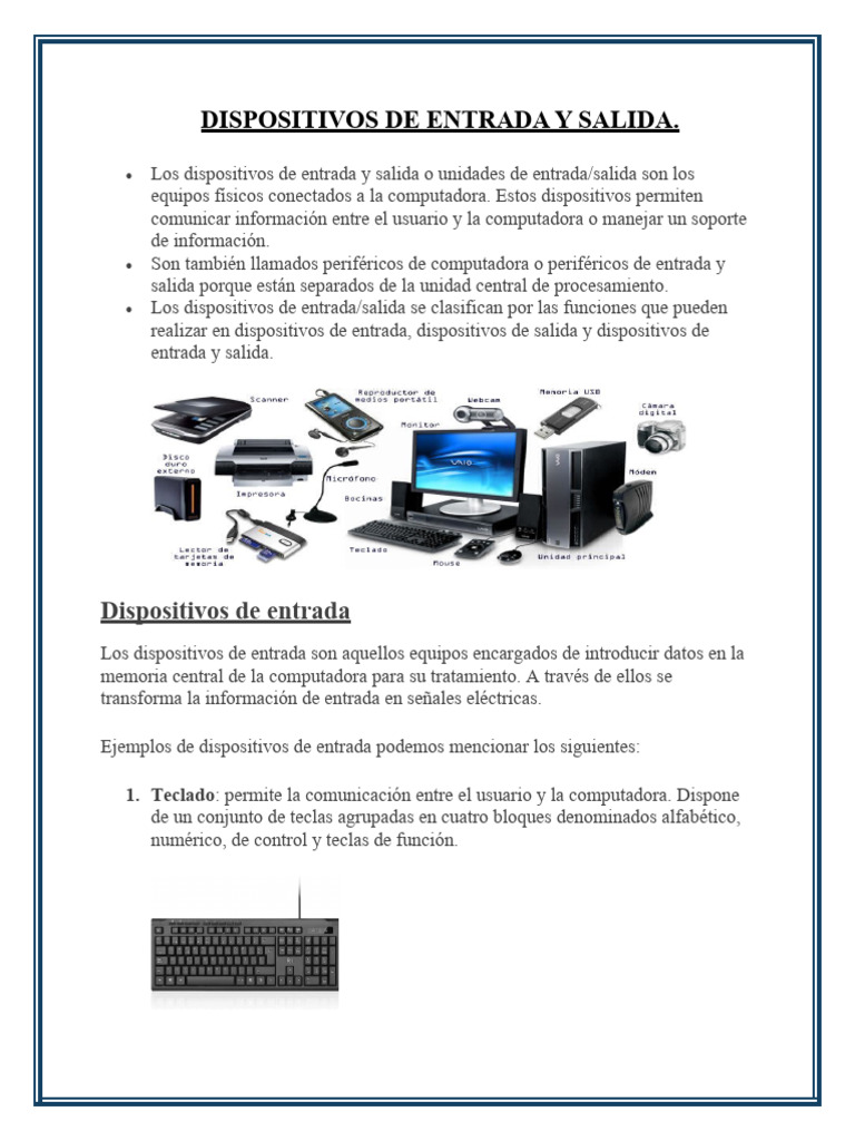 DISPOSITIVOS DE ENTRADA Y SALIDA trabajo | PDF | Periférico | Hardware ...