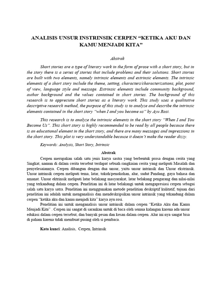 ANALISIS SASTRA Cerpen ''Ketika Aku Dan Kamu Menjadi Kita'' Karya Ayu Rosi | PDF | Filsafat | Puisi
