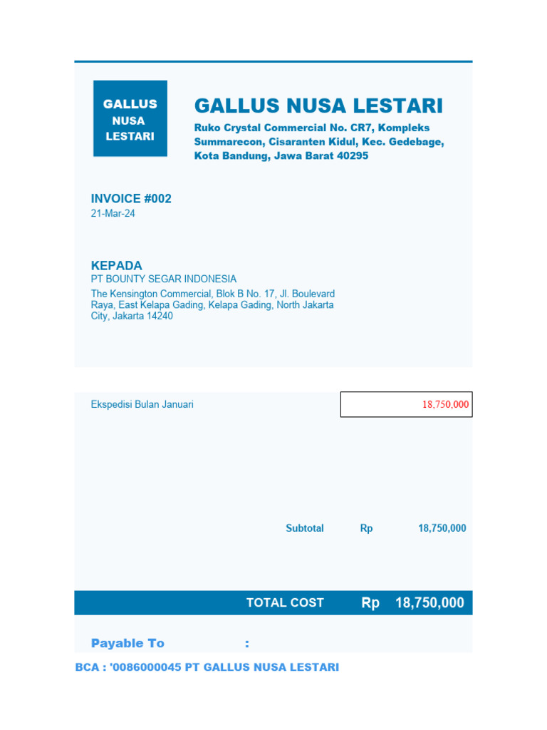 Invoice PT Bounty Segar Indonesia | PDF