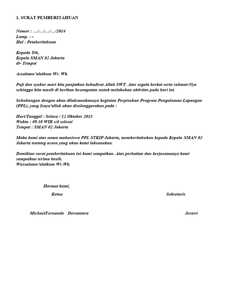 Pemberitahuan Perpisahan PPL | PDF