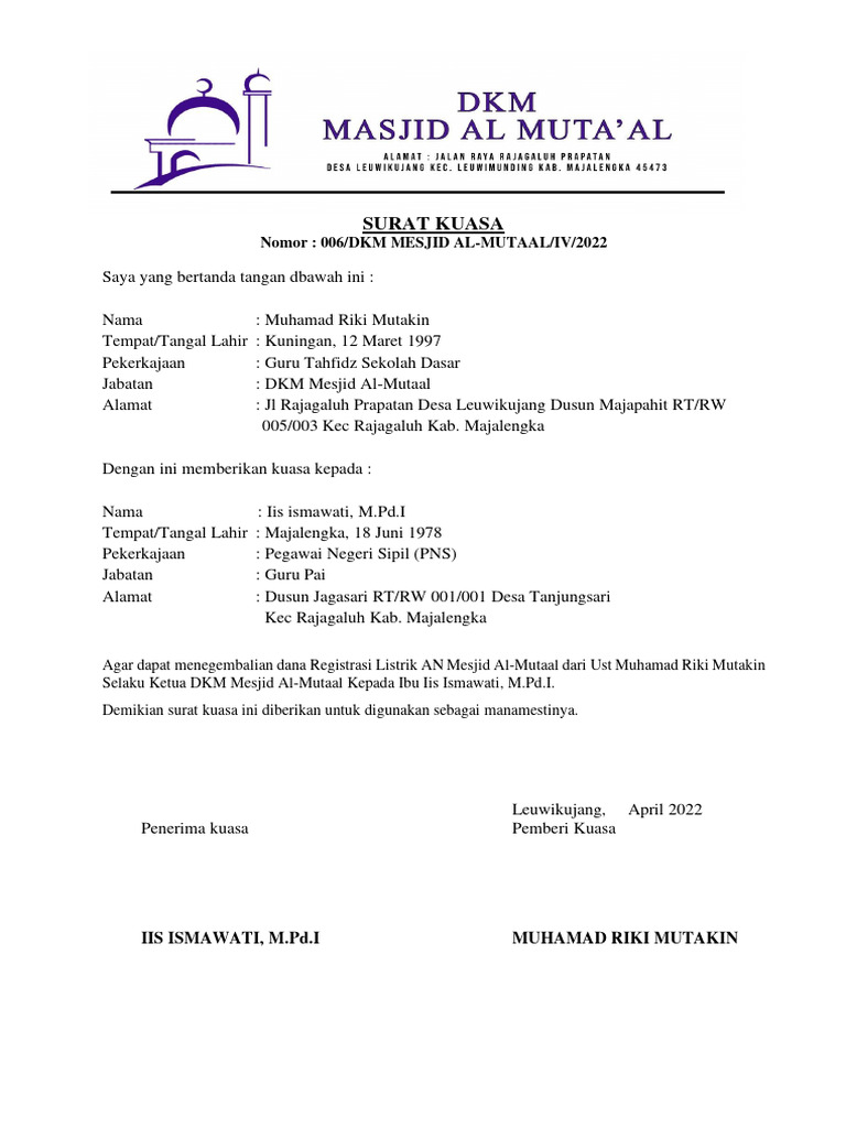 Surat Kuasa DKM | PDF