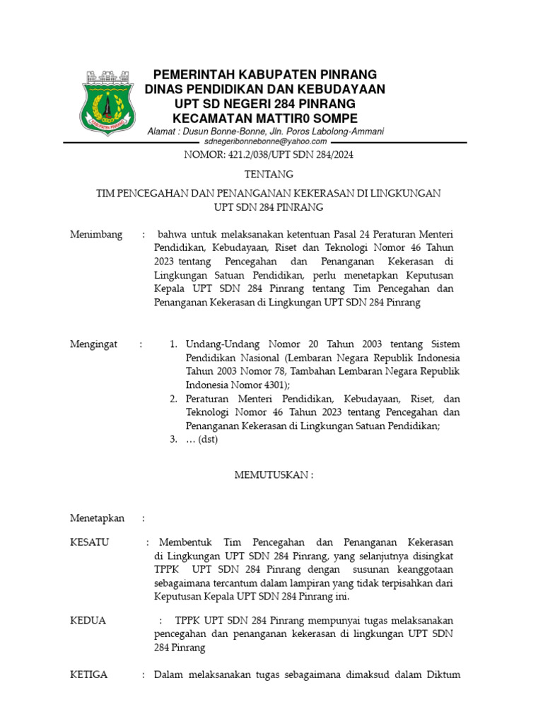 Tim Pencegahan Kekerasan UPT SDN 284 | PDF