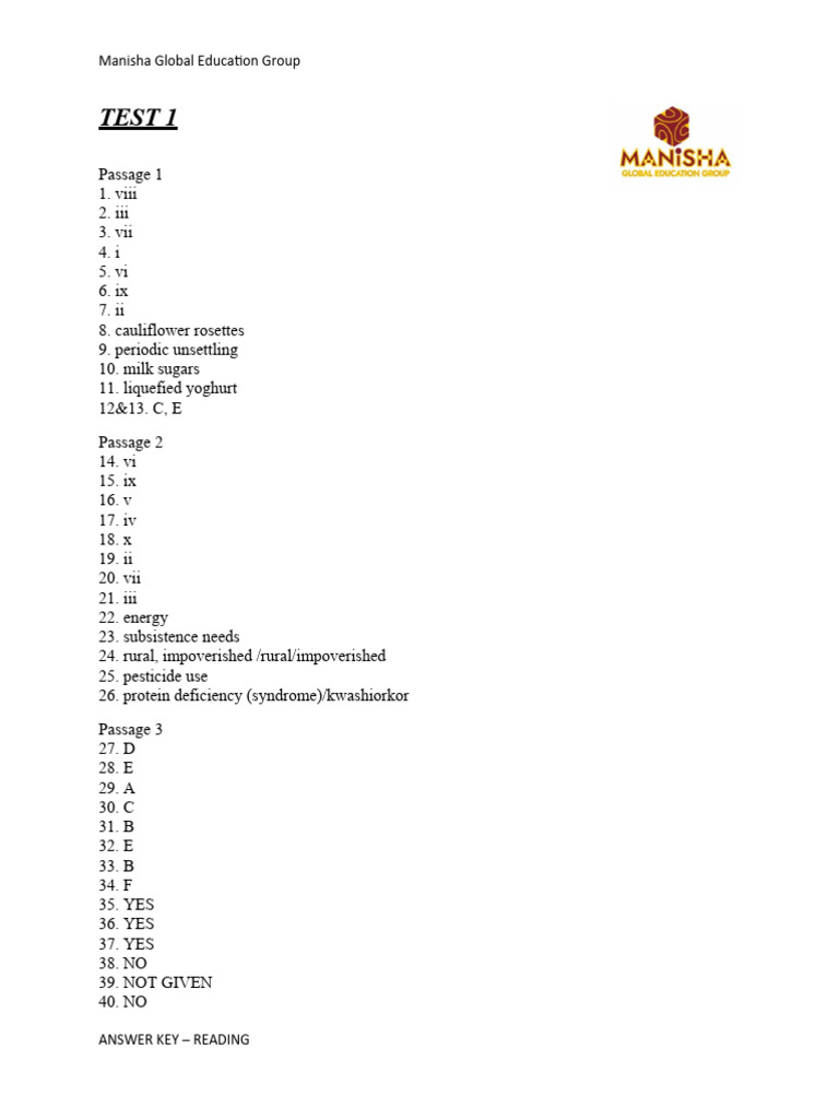 Reading ANSWER KEY | PDF