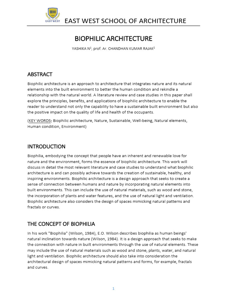 Biophilic Architecture Report FINAL | PDF | Natural Environment | Nature