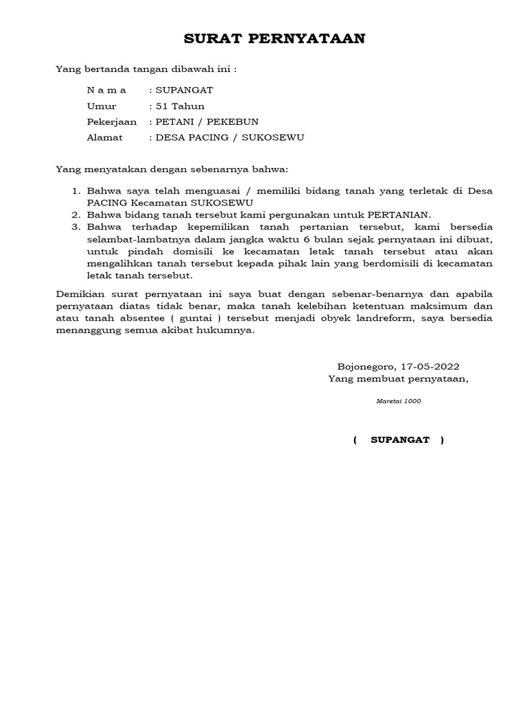 Surat Pernyataan Absentee | PDF