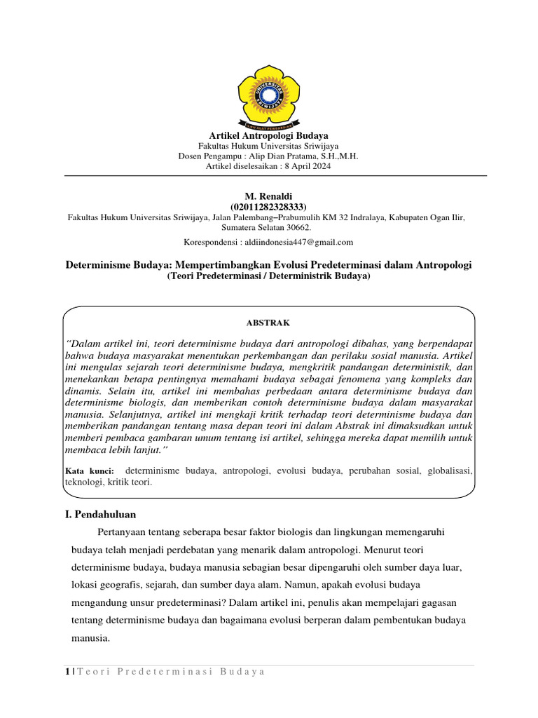 Teori Antropologi Budaya M. Renaldi | PDF | Ilmu Sosial | Sejarah