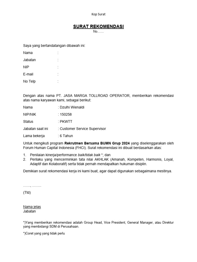 Template Surat Rekomendasi | PDF
