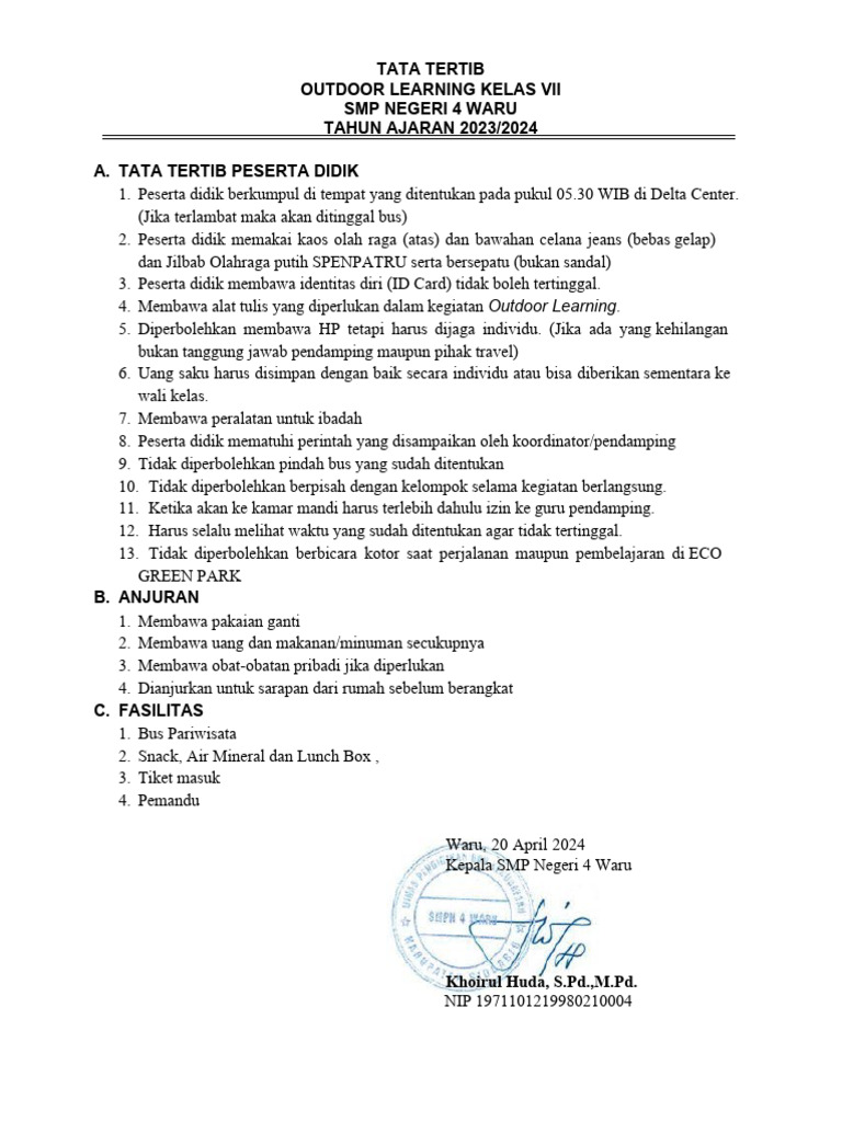 Tata Tertib Odl Kelas Vii | PDF