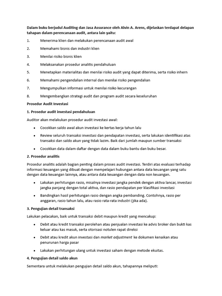 Prosedur Audit Investasi | PDF | Pengelolaan Keuangan & Uang