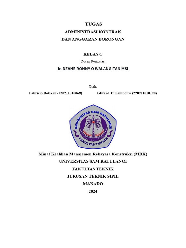 contoh laporan tugas besar Administrasi Kontrak | PDF