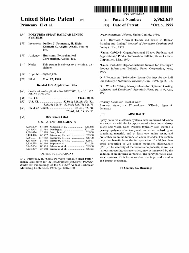 Polyurea Spray Railcar Lining System | PDF | Chemical Compounds | Materials
