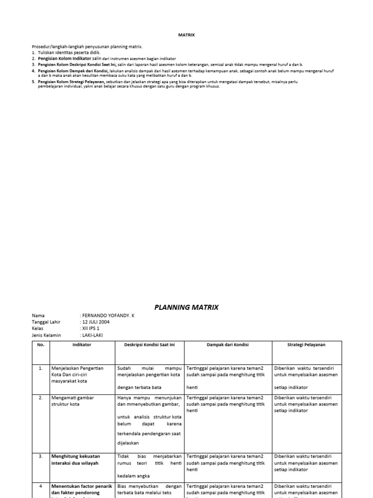 Kodirin_Planing Matrix (1) | PDF
