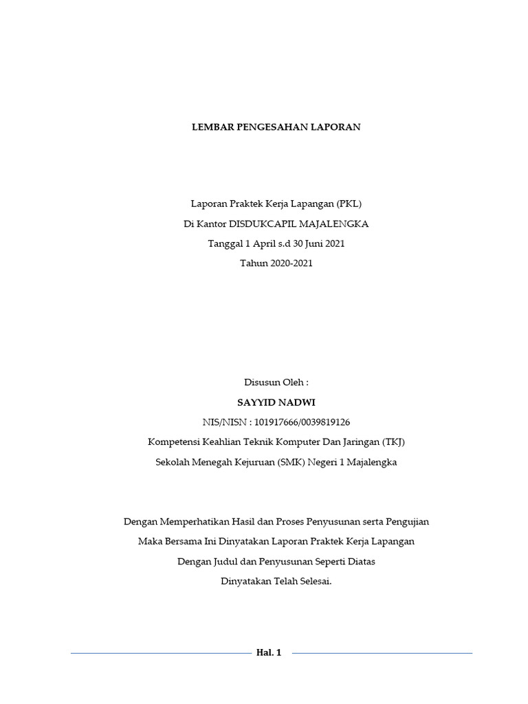 Lembar Laporan PKL - SAYYID NADWI - XL TKJ C | PDF | Bisnis