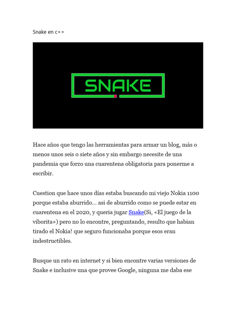 Snake en C++: Creación y Lógica | PDF | C ++ | Ingeniería Informática