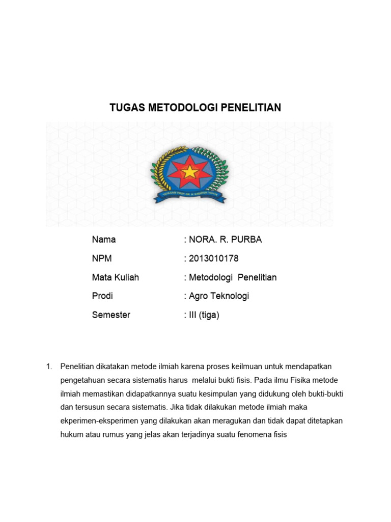 Tugas Metodologi Penelitian | PDF | Sains & Matematika
