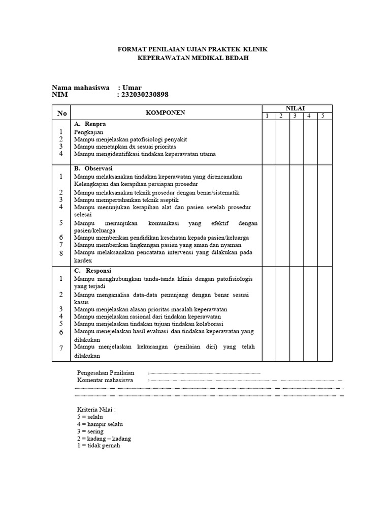 Format Penilaian Ujian Praktek Klinik | PDF