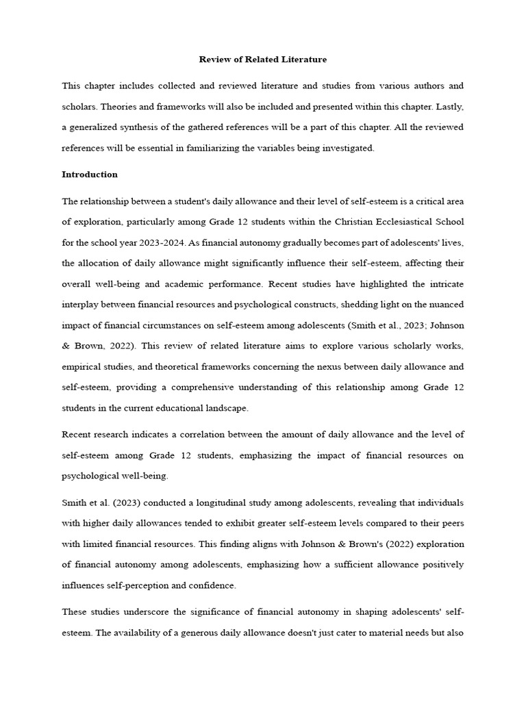 Rrl Format Pdf Self Esteem Adolescence 2497
