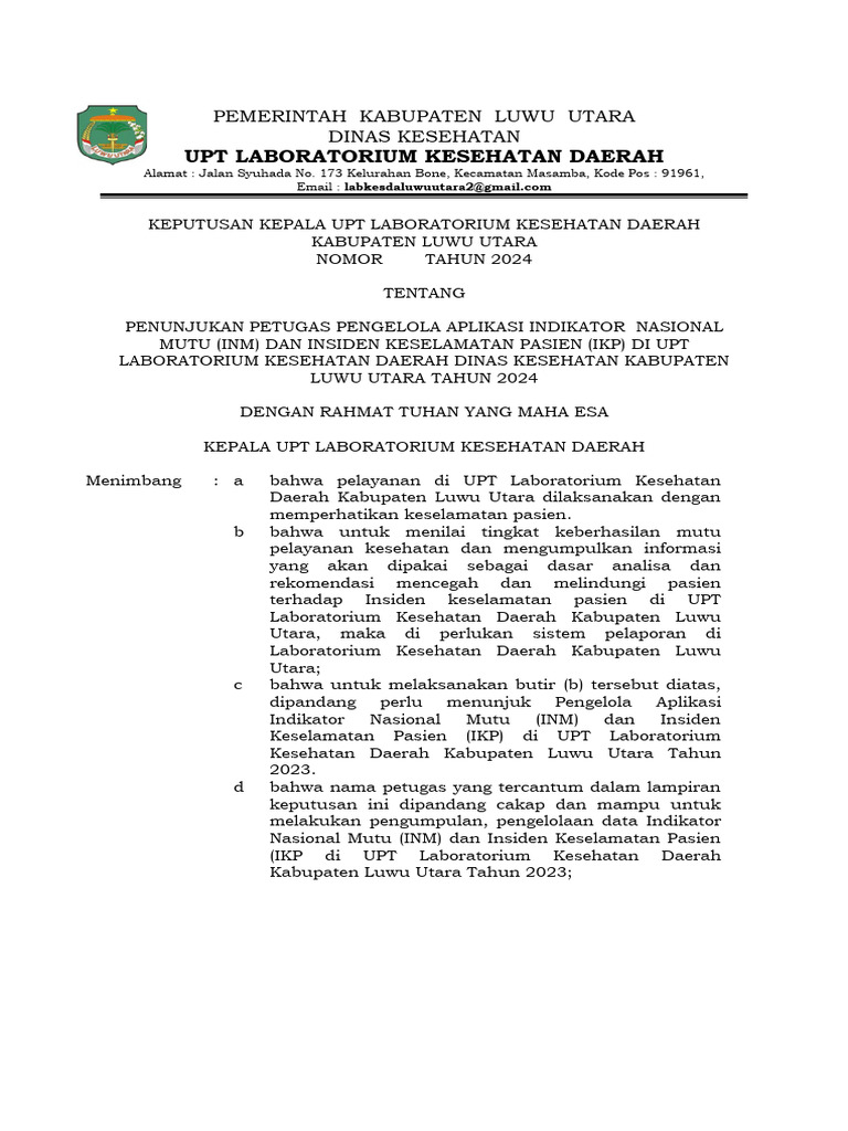 SK Pengelola Aplikasi Inm Dan Ikp | PDF | Teknologi & Rekayasa