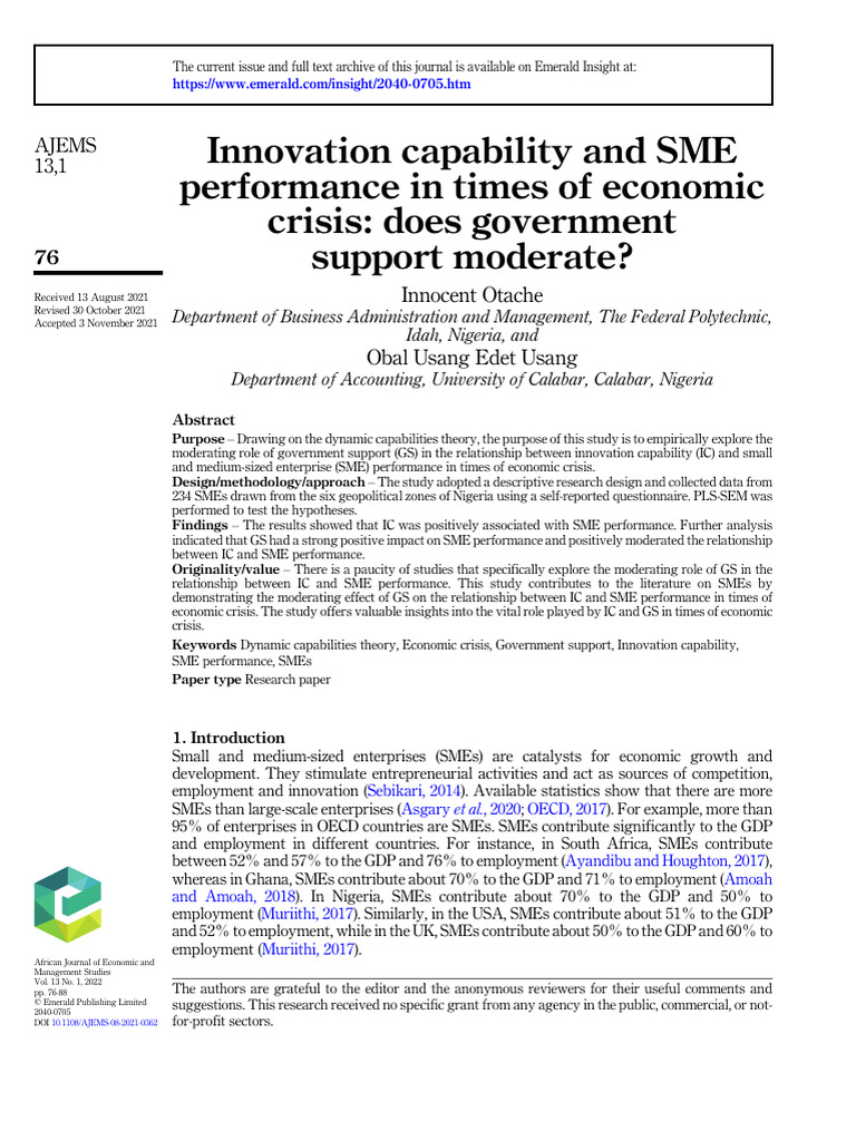 Innovation Capability and SME Performance | PDF | Small And Medium Sized Enterprises | Innovation