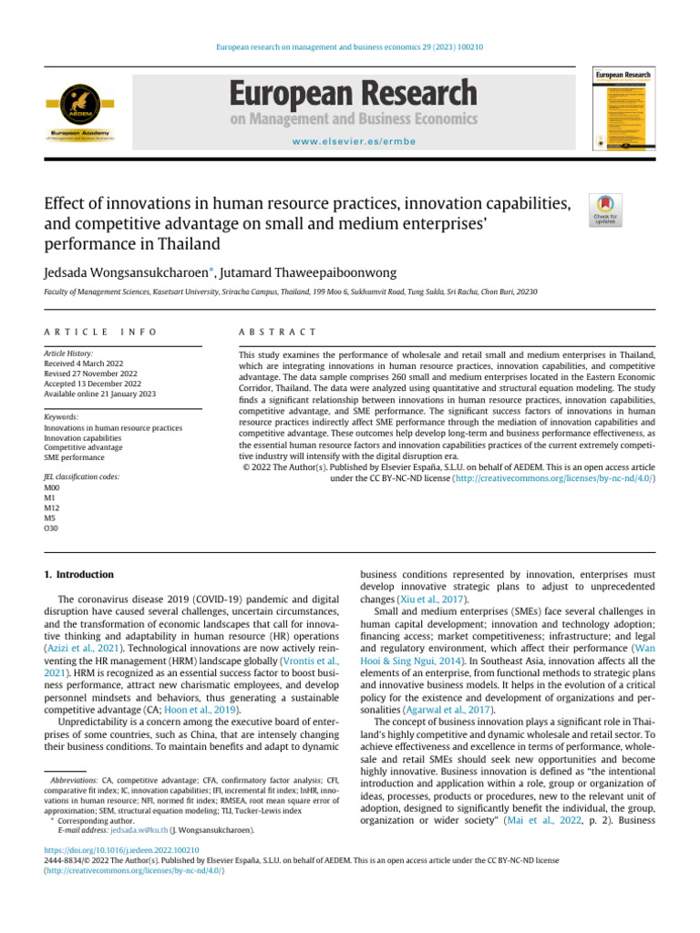 Effect of Innovations in Human Resource Practices Innovation ...