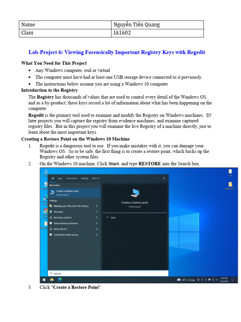 SE161148 - LAB6 - Viewing Forensically Important Registry Keys With Regedit | PDF | Windows ...