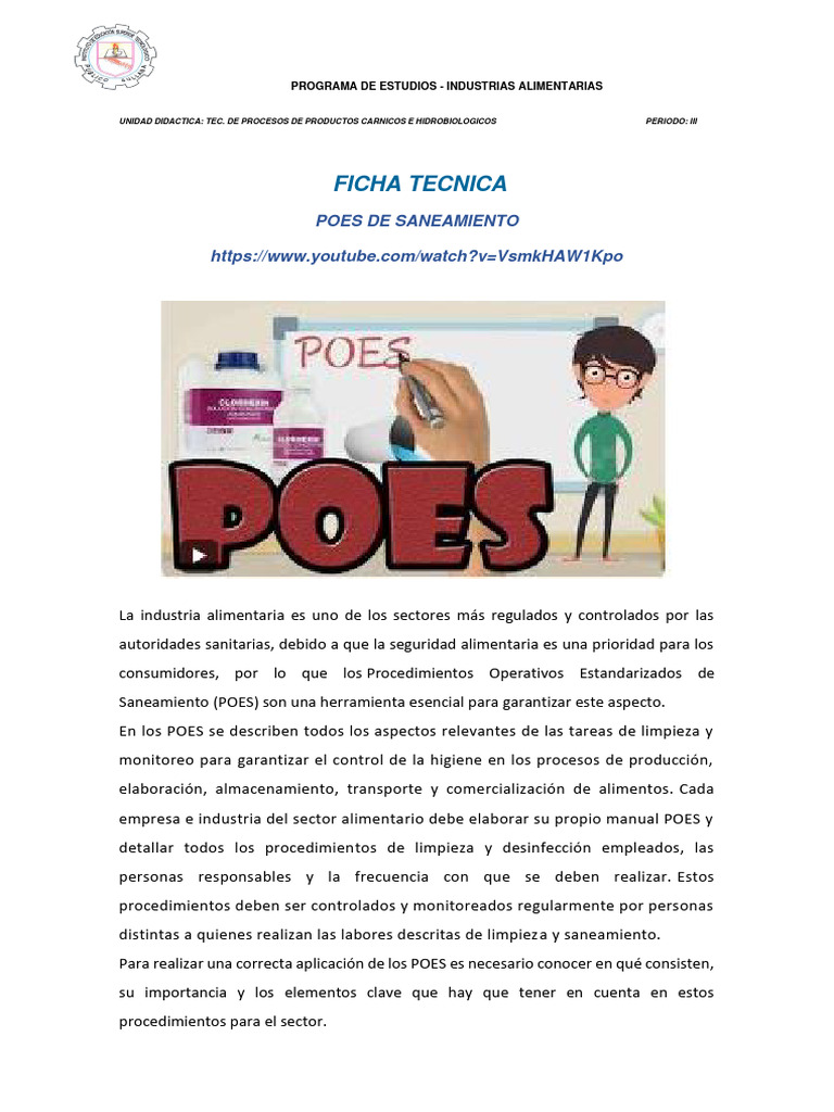 POES en la Industria Alimentaria | PDF | Industria de alimentos | Alimentos