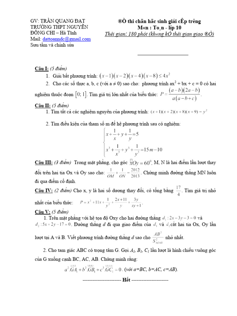 10 de Thi HSG Toan 10 Co Dap An | PDF