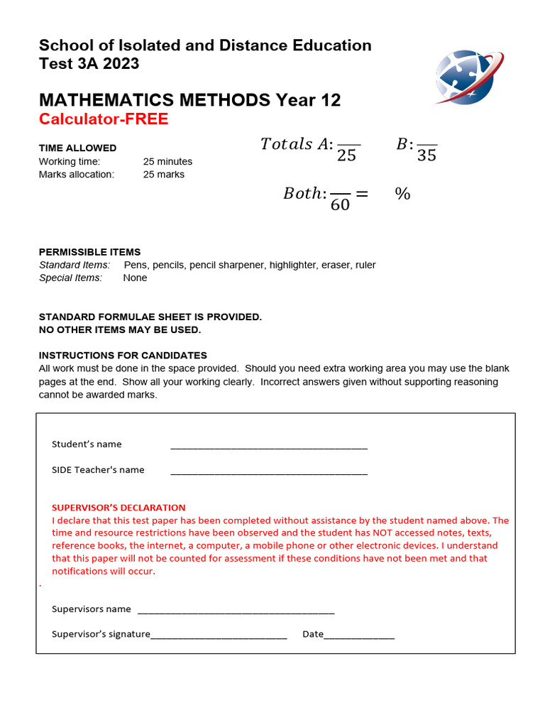 2023 ATMAM Test 3 and Solutions | PDF | Probability Distribution ...