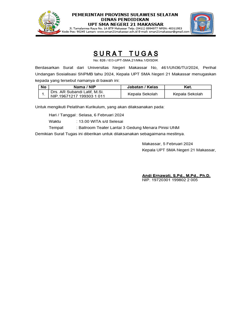 Surat Tugas Subandi | PDF