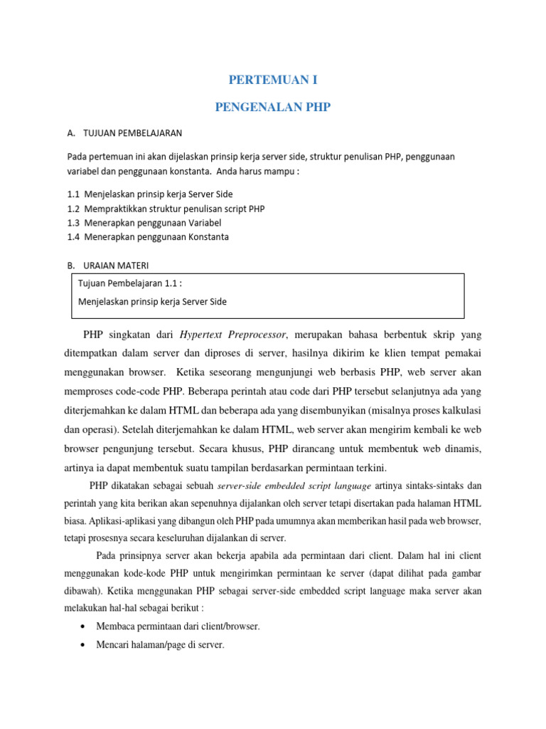 Pertemuan 1 - Pengenalan PHP | PDF