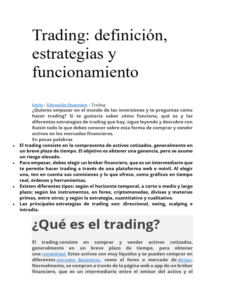 Trading, Definición, Estrategias y Funcionamiento | PDF | Comerciante ...