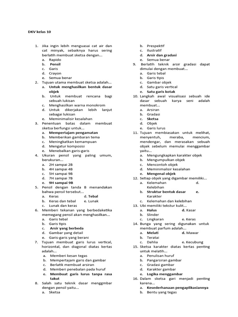 SOAL DKV Kelas 10 Beserta Jawabannya | PDF | Metode & Bahan Ajar | Griya & Taman